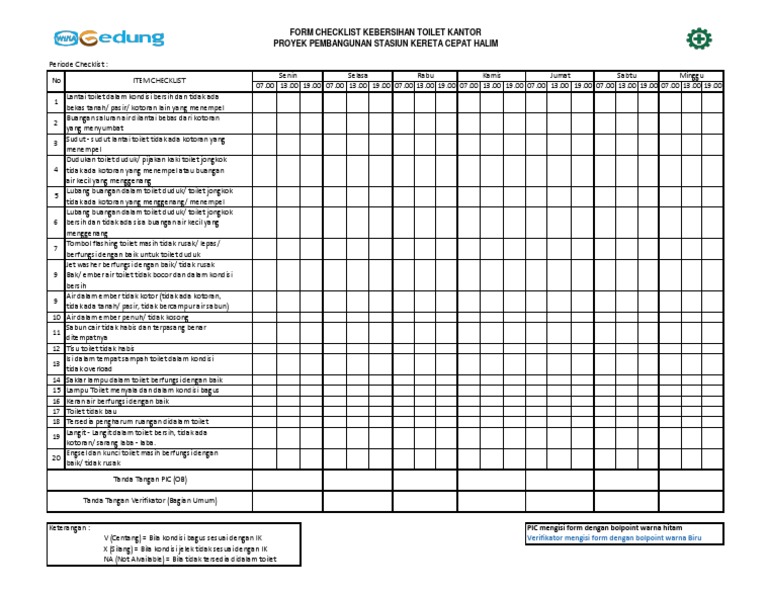 Form Checklist Kebersihan Toilet Kantor | PDF