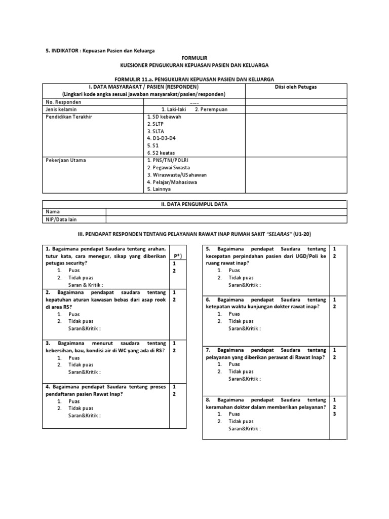 Form INSTRUMEN KEPUASAN PASIEN KEBIDANAN - RAWAT INAP | PDF