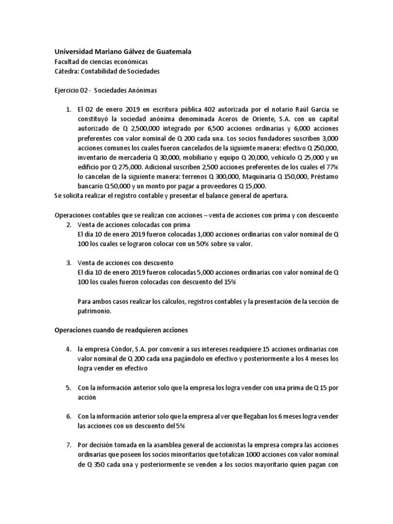 Ejercicio 02 - Sociedades Anónimas | PDF | Compartir (Finanzas) | Contabilidad
