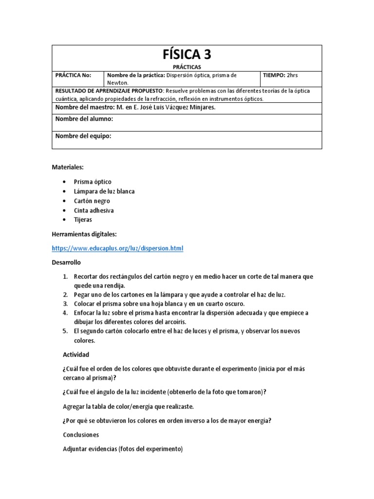 PRÁCTICA Prisma de Newton | PDF