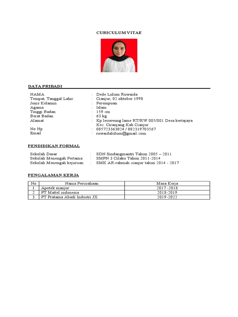Daftar Riwayat Hidup Dede Lulum | PDF