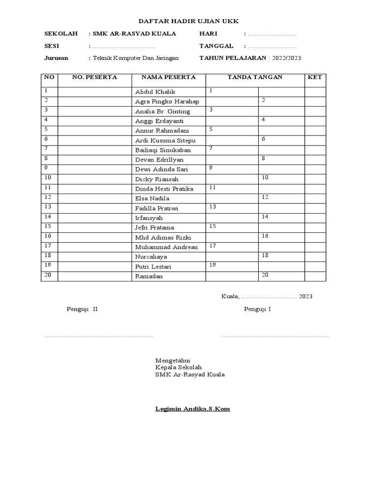 Daftar Hadir Ukk | PDF
