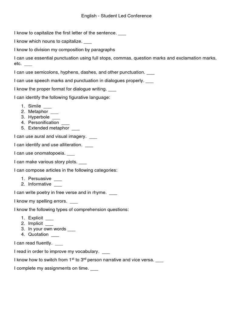 English Student Led Conference | PDF | Punctuation | Reading Comprehension