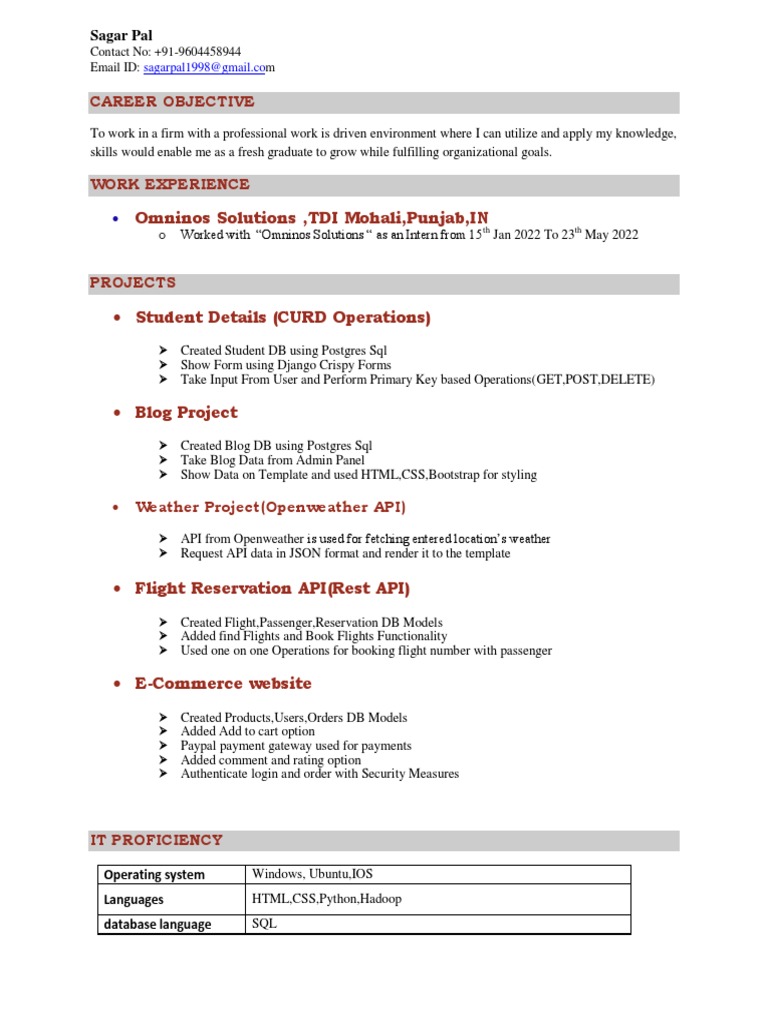 Sagar Pal Resume 9604458944 | PDF | Sql | Information Technology
