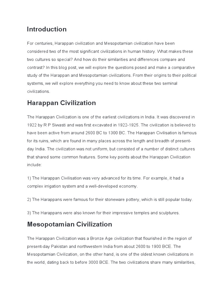 Comparative Study of The Harappan and Mesopotamian Civilization | PDF | Mesopotamia | Civilization