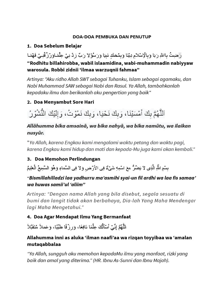 Doa Pembuka Dan Penutup TPA | PDF