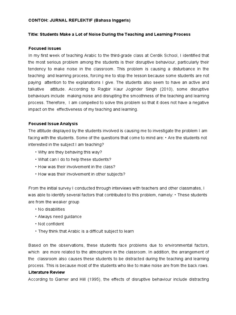 Contoh Penulisan Jurnal Dan Refleksi | PDF | Classroom | Teachers