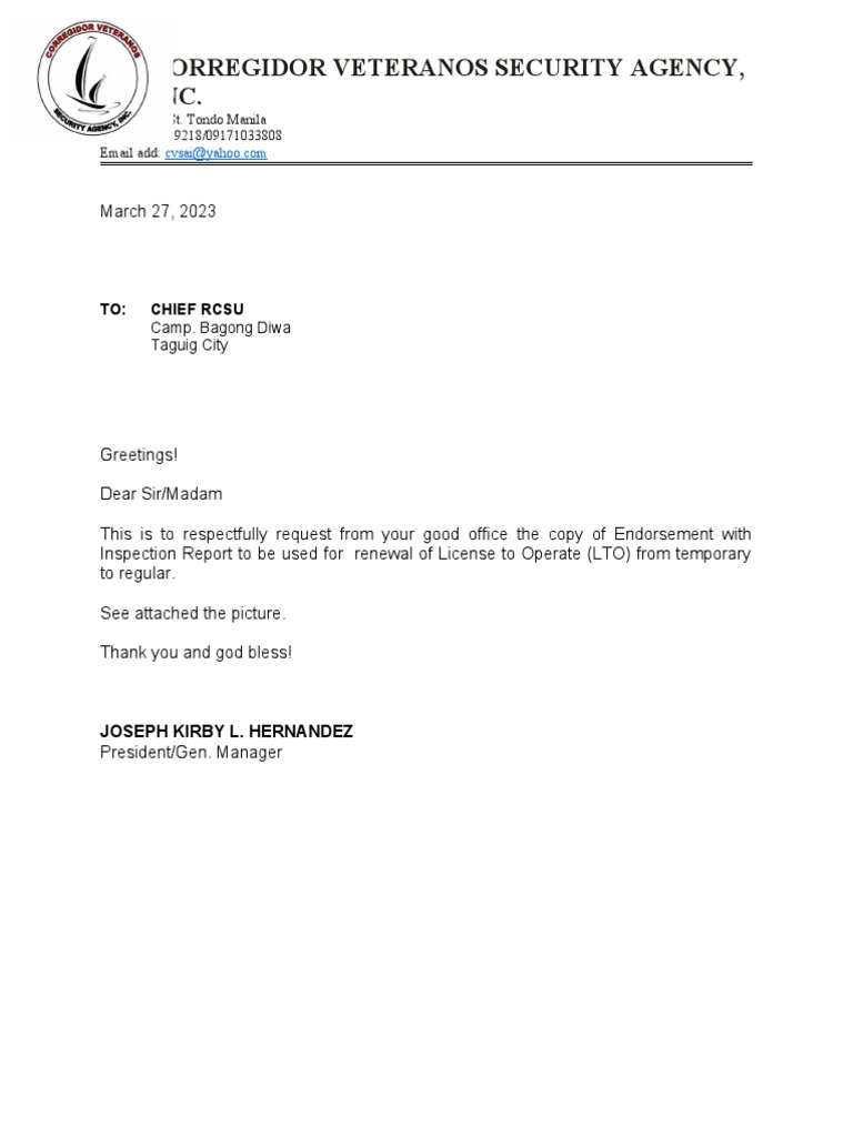 License Renewal Request for Security Agency | PDF