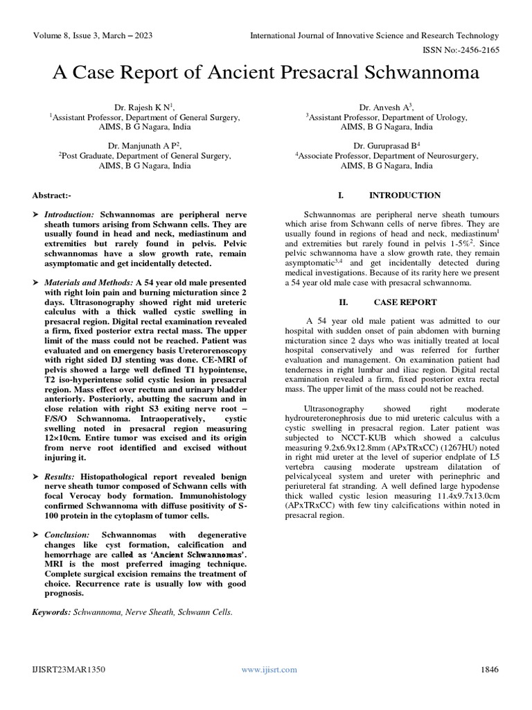A Case Report of Ancient Presacral Schwannoma | PDF | Neoplasms | Pelvis
