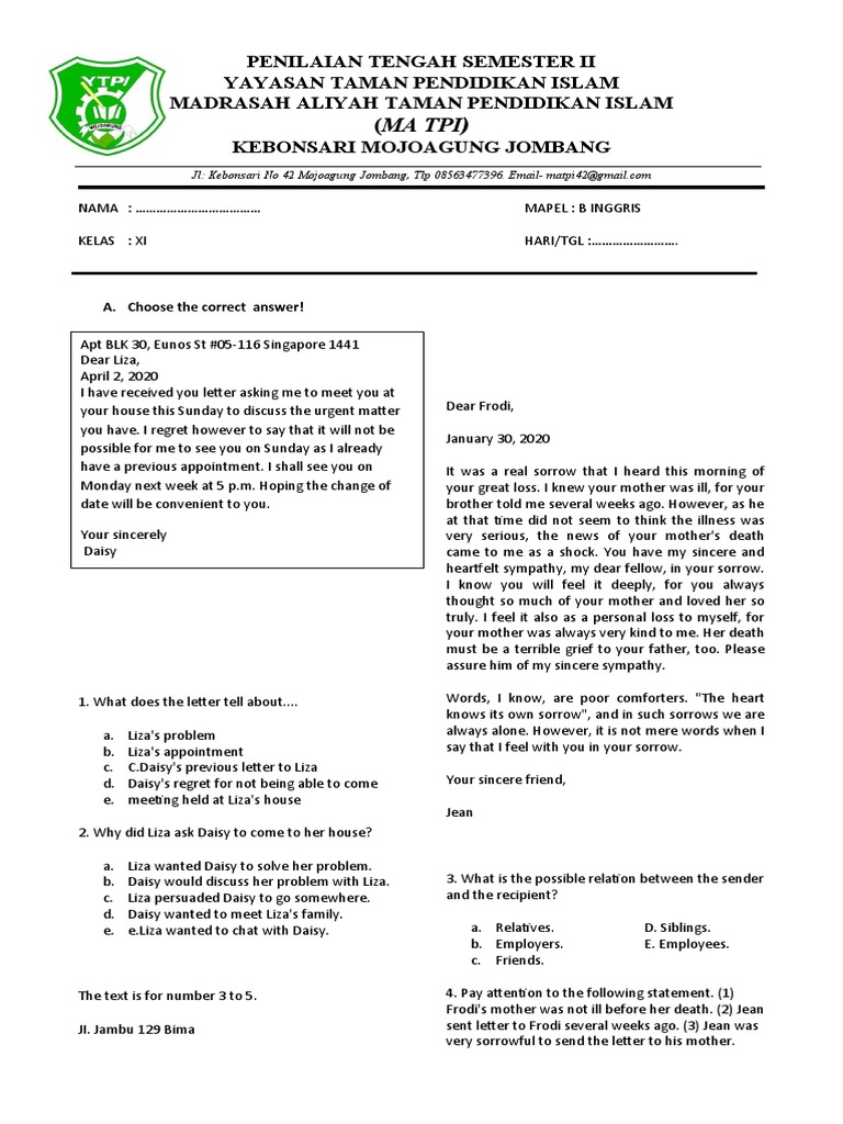 Soal B Ing KLS 11 Semester 2 | PDF