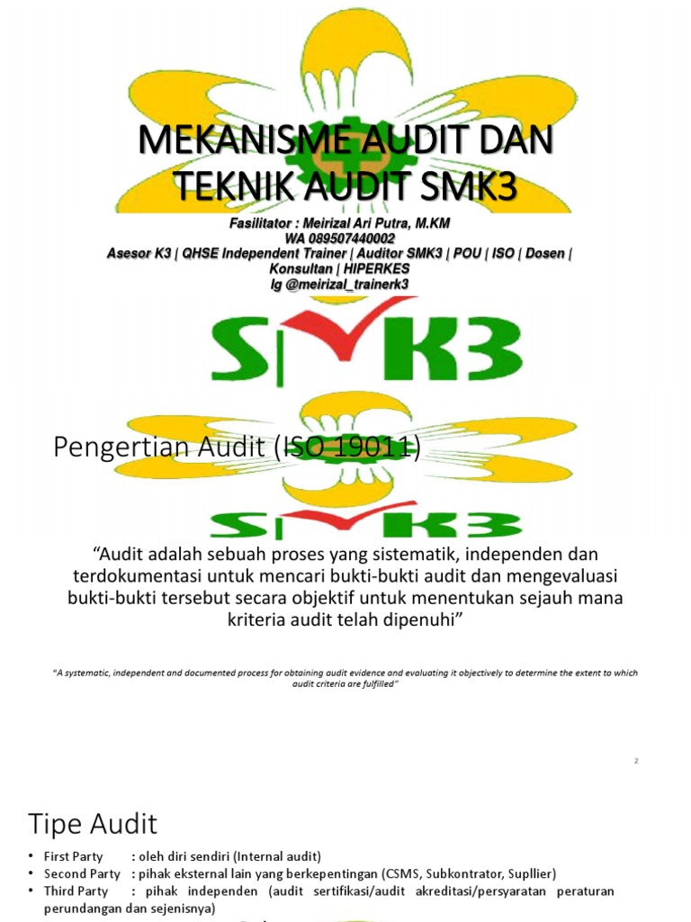 Mekanisme, Teknik Audit, Tingkat Penilaian, Sertifikasi SMK3 - Meirizal | PDF