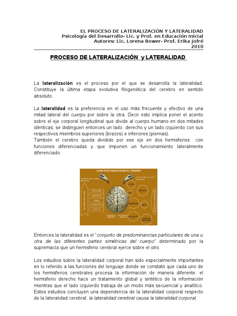 El Proceso de Lateralización97 | PDF | Handedness | Hemisferio cerebral
