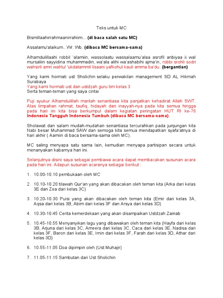 Teks Untuk MC Upacara | PDF