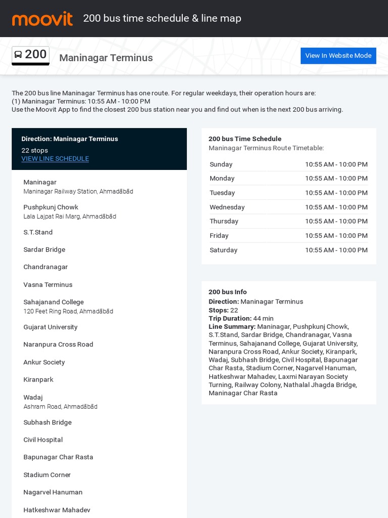 Maninagar Terminus: 200 Bus Time Schedule & Line Map | Download Free ...