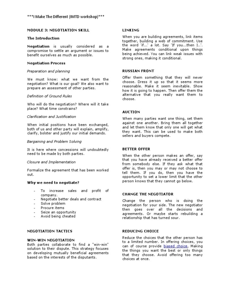 NEGOTIATION Handout | PDF