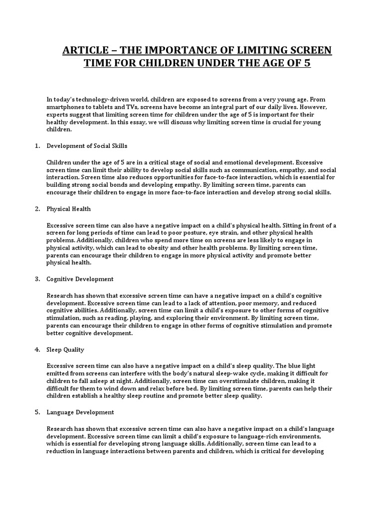 The Importance of Limiting Screen Time For Children Under The Age of 5 ...