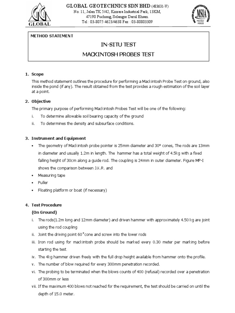 Mackintosh Probe Test Guide | PDF | Geotechnical Engineering | Physical ...