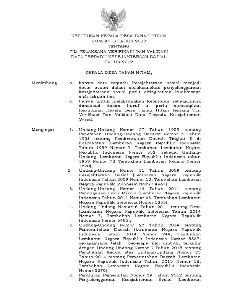 SK - Tim - Verval - DTKS - Desa T.A 2022 | PDF