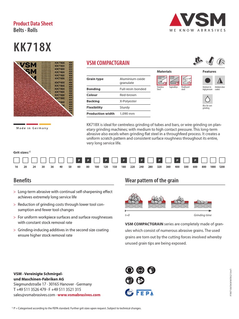 VSM Product Data Sheet KK718X EN | PDF | Grinding (Abrasive Cutting ...