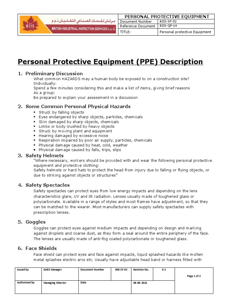 Biis-Sf-02 Personal Protective Equipment | PDF | Personal Protective ...