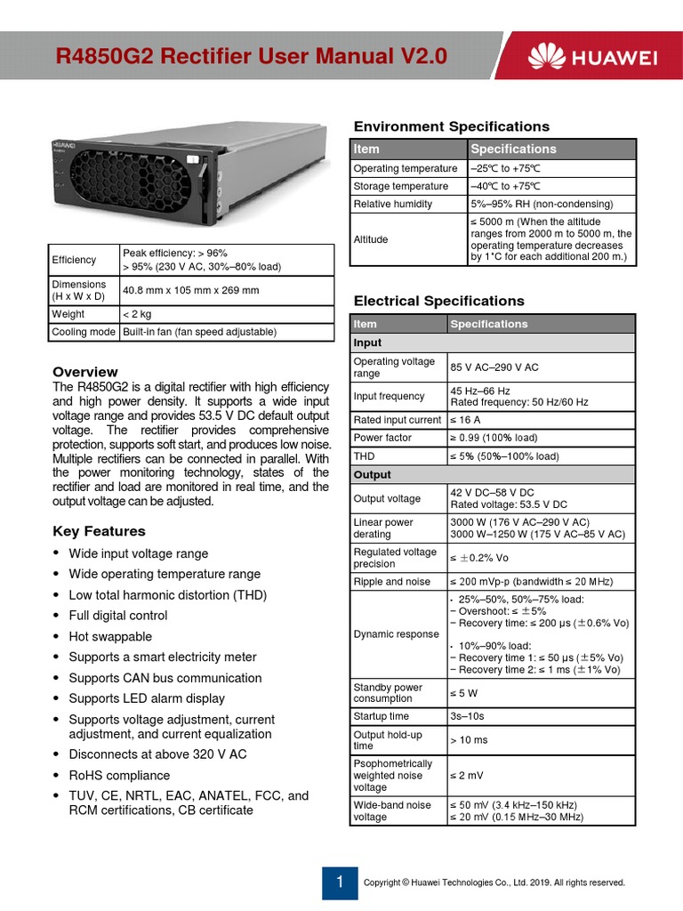 R4850G2 Rectifier User Manual V2.0 | Download Free PDF | Rectifier | Alternating Current
