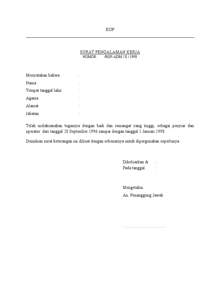 Keterangan Pengalaman Kerja | PDF