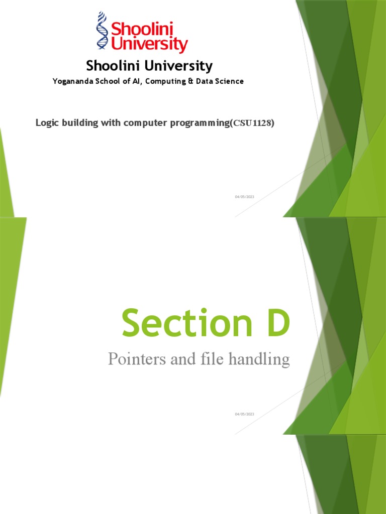 Unit D Pointers And File Handling Class 1 Pointer Pdf Pointer Computer Programming