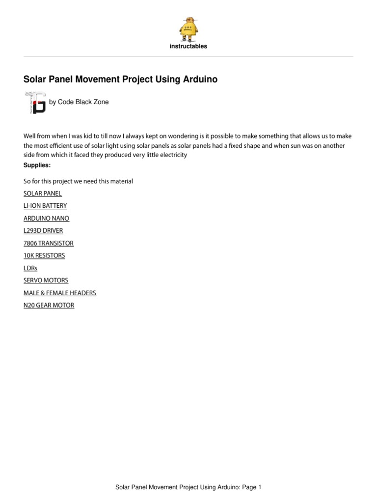 Solar Panel Movement Project Using Arduino | PDF | Electrical Resistance And Conductance ...