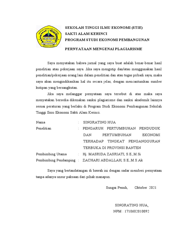 Plagiarism Statement | PDF