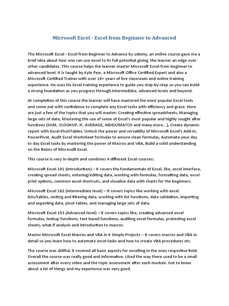 Report - Microsoft Excel - Excel from Beginner to Advanced | PDF ...