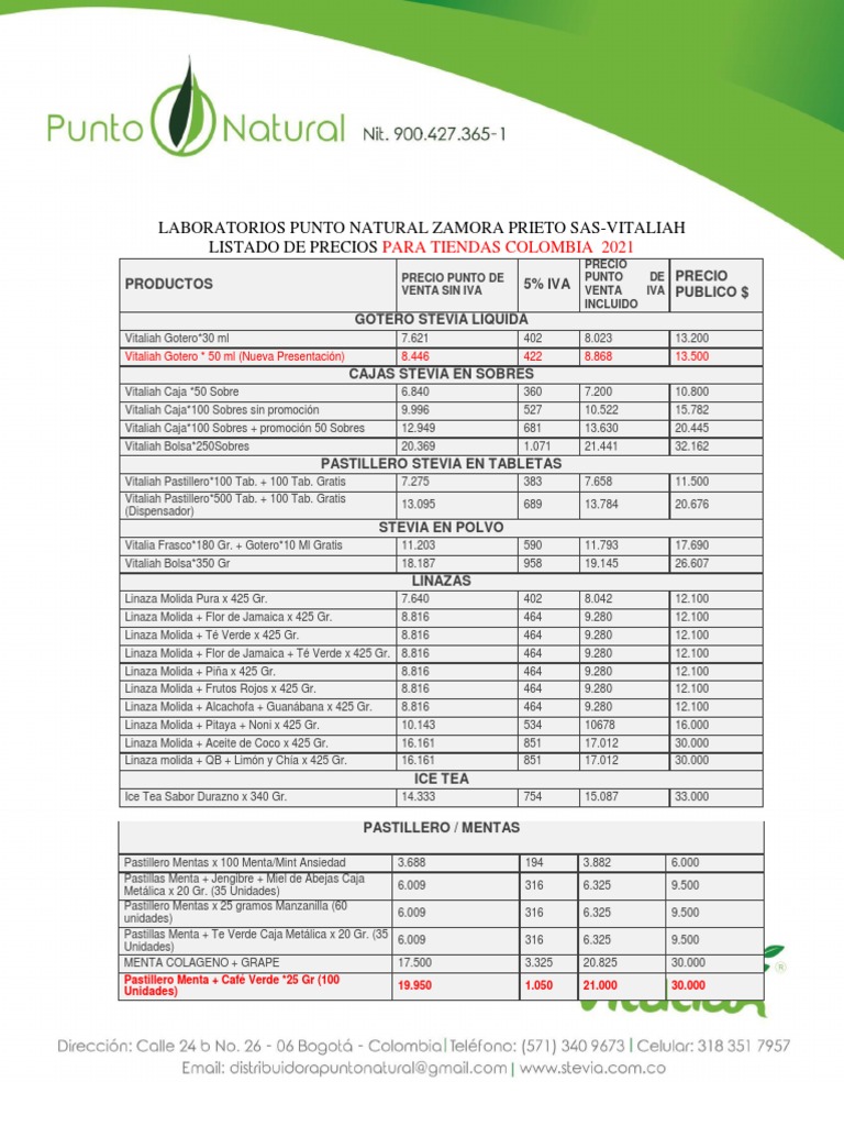 LISTA DE PRECIOS Tienda Colombia 2021 | PDF | Cultivos | Productos ...