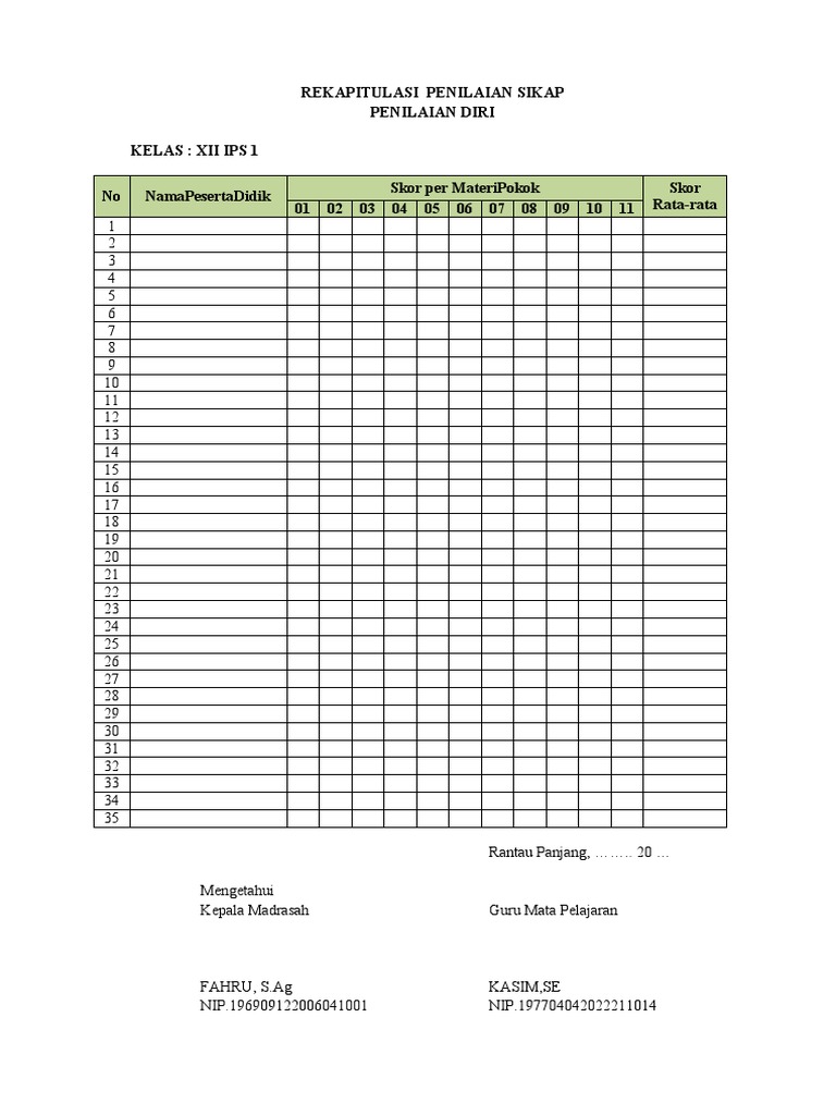 Rekapitulasi Lembar Penilaian | PDF