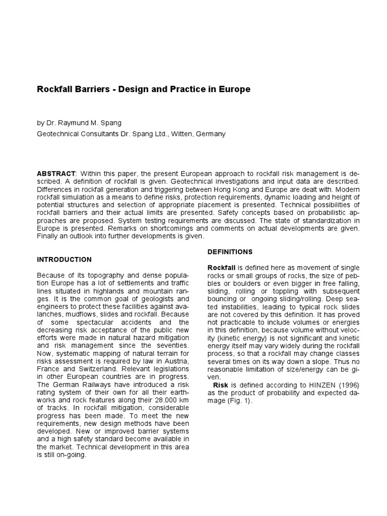 Rockfall Barriers - Design and Practice in Europe | PDF | Risk ...