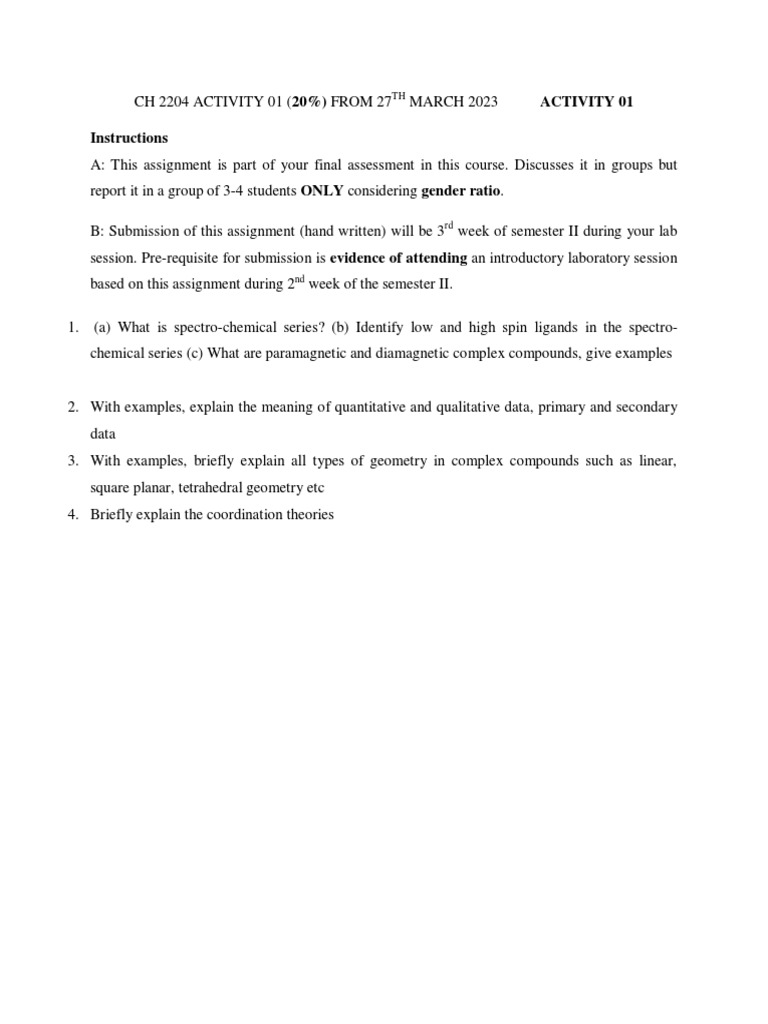 Chemistry Assignment: Complex Compounds | PDF
