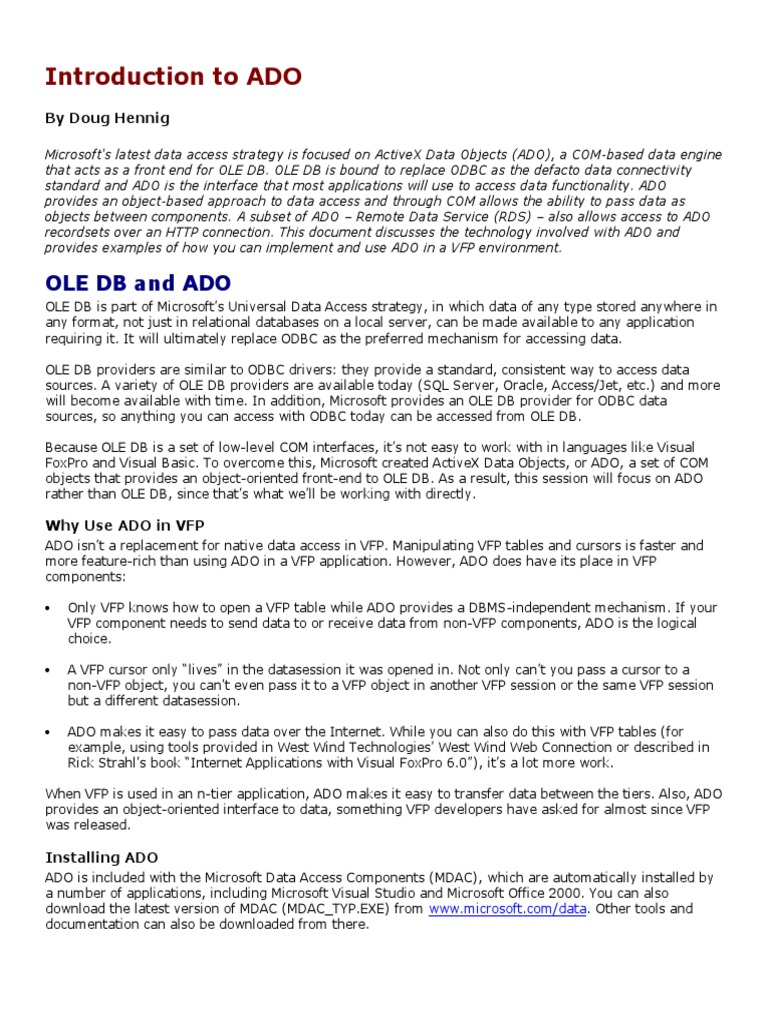 Introduction To Ado Pdf Parameter Computer Programming Component Object Model