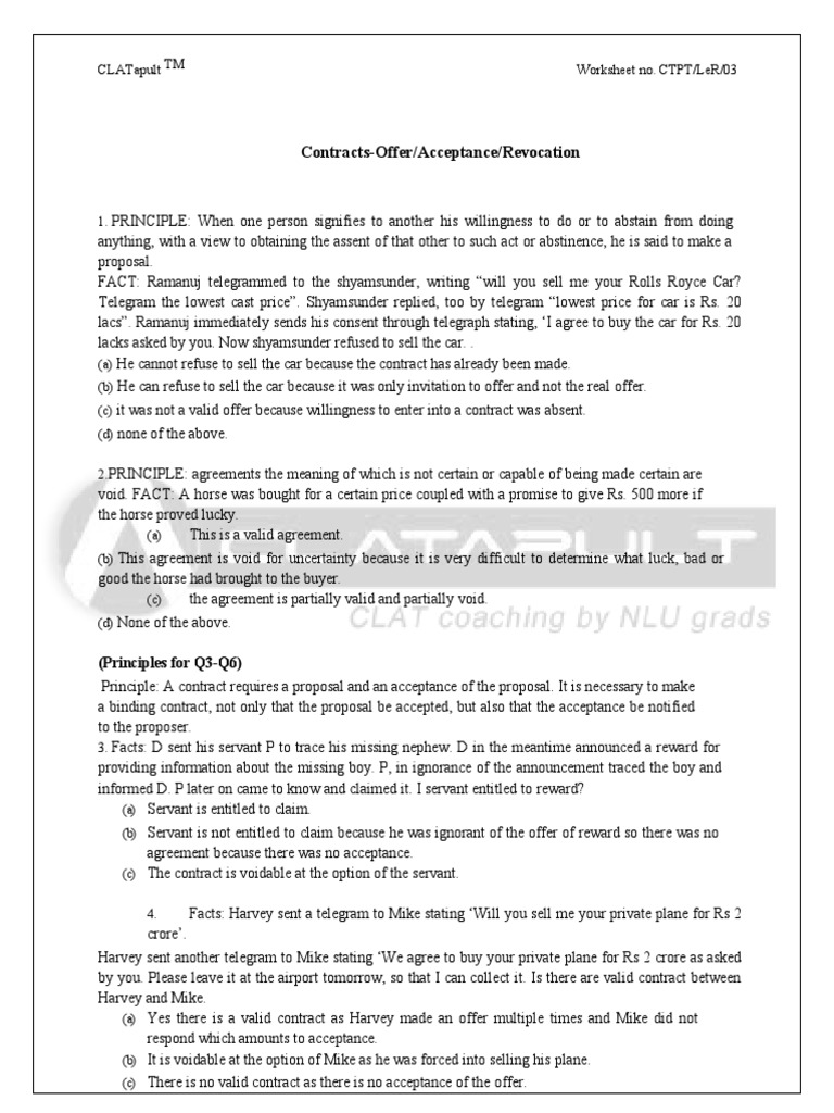 Contracts: Offer, Acceptance, Revocation | PDF | Offer And Acceptance ...