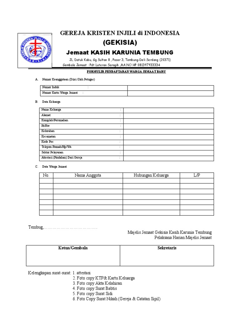 Formulir Jemaat Baru | PDF