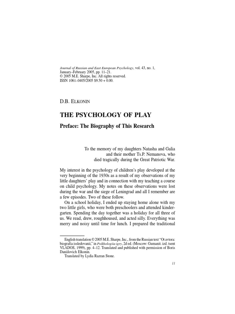 The Psychology of Play | PDF | Psychology | Theory