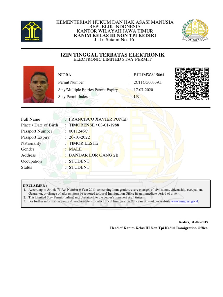 Izin Tinggal Terbatas Elektronik | PDF