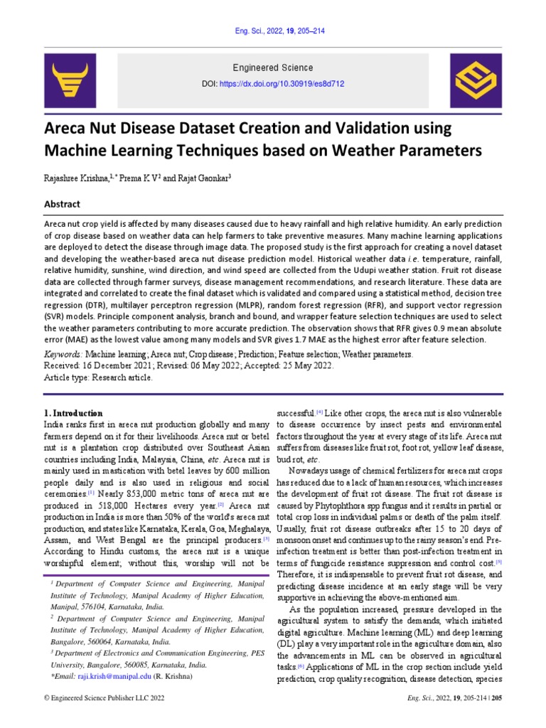 Areca Nut Disease Dataset Creation and Validation Using Machine Learning Techniques Based On ...