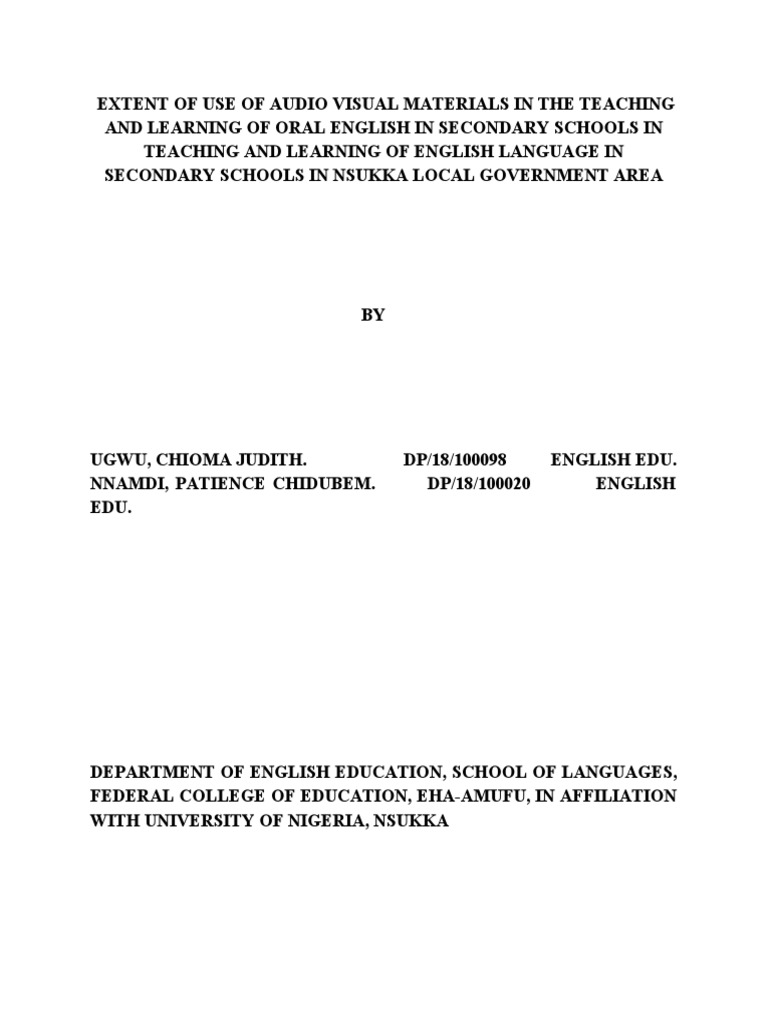 Preliminary - Extent of Use of Audio Visual Materials in The Teaching ...