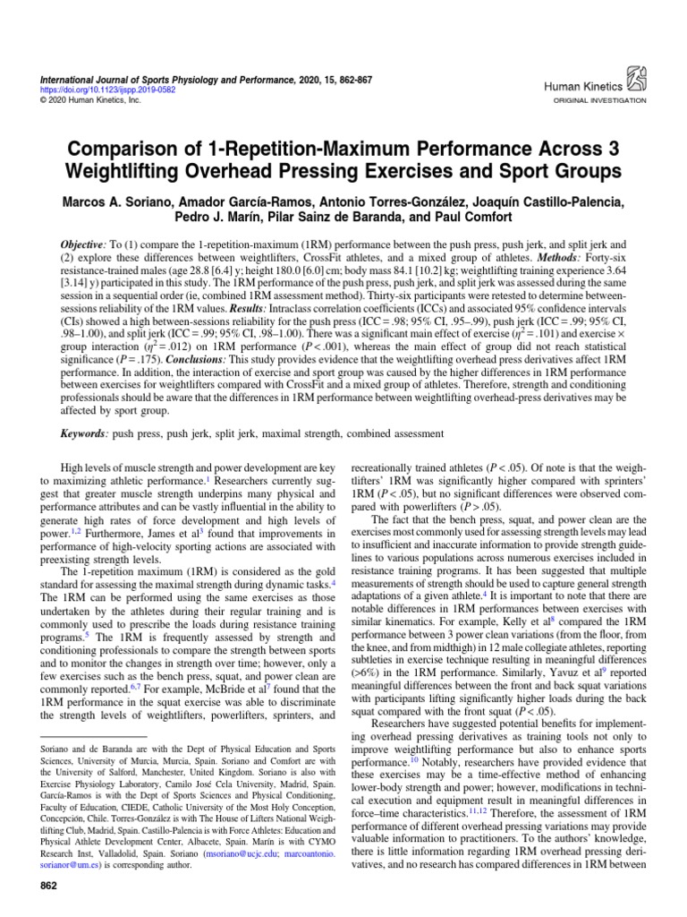 Comparison of 1-Repetition-Maximum Performance Across 3 Weightlifting ...