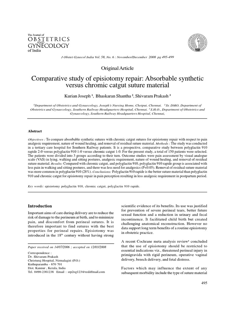 Comparative Study of Episiotomy Repair Absorbable Synthetic Versus ...