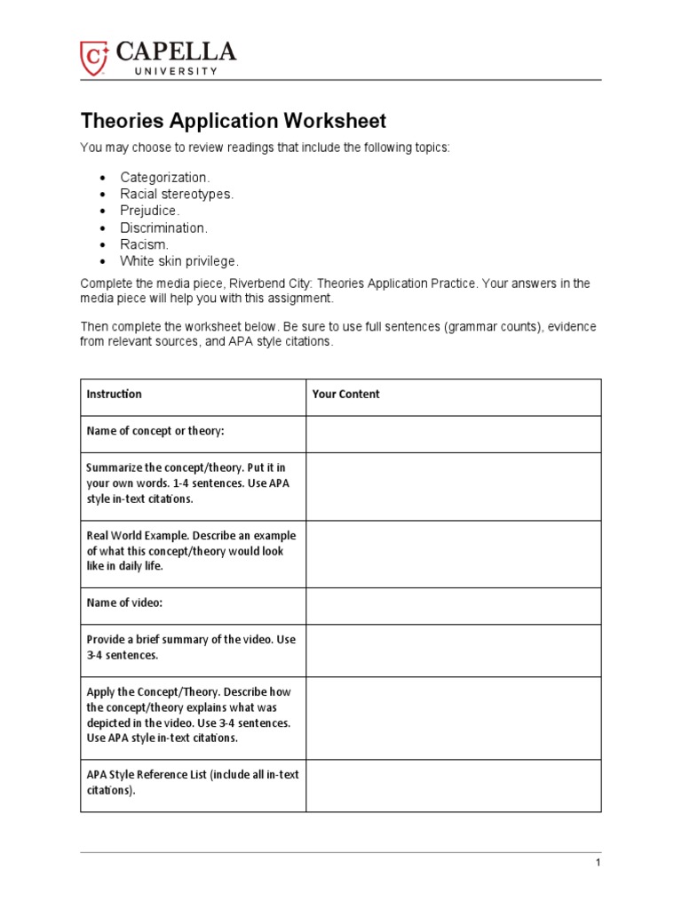 Theories Application Worksheet | PDF