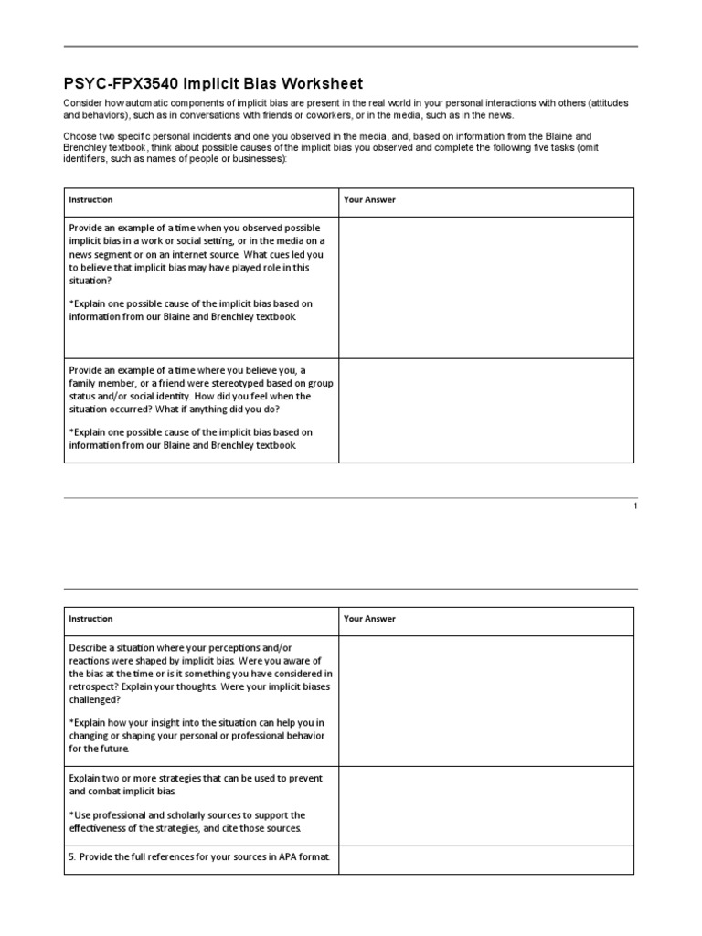Implicit Bias Reflection Worksheet | PDF