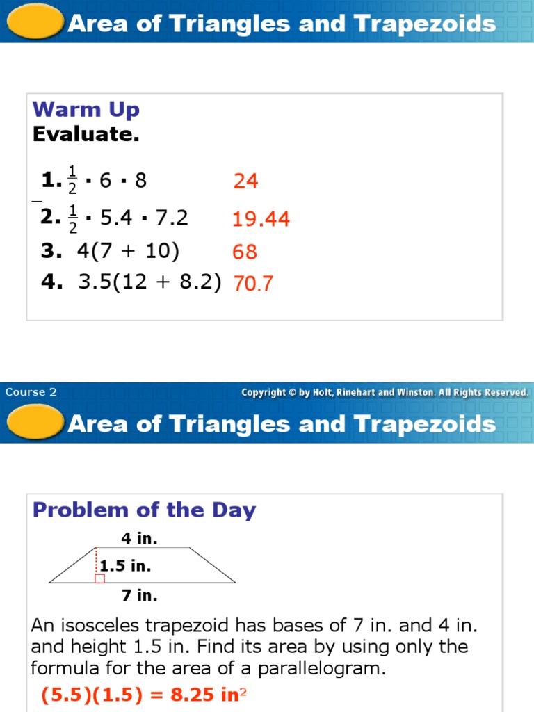 Area of Triangles and Trapezoids | PDF | Area | Triangle