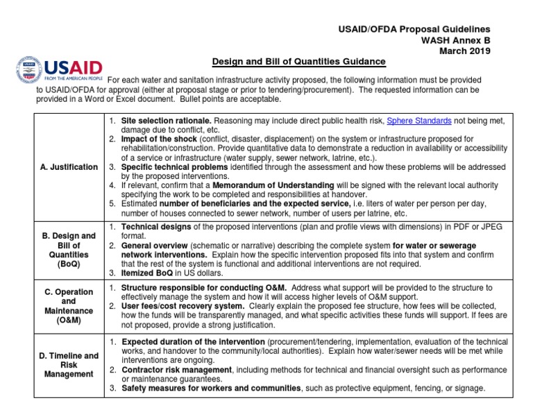USAID/OFDA WASH Proposal Guidelines Annex B Design and BoQ Guidance ...
