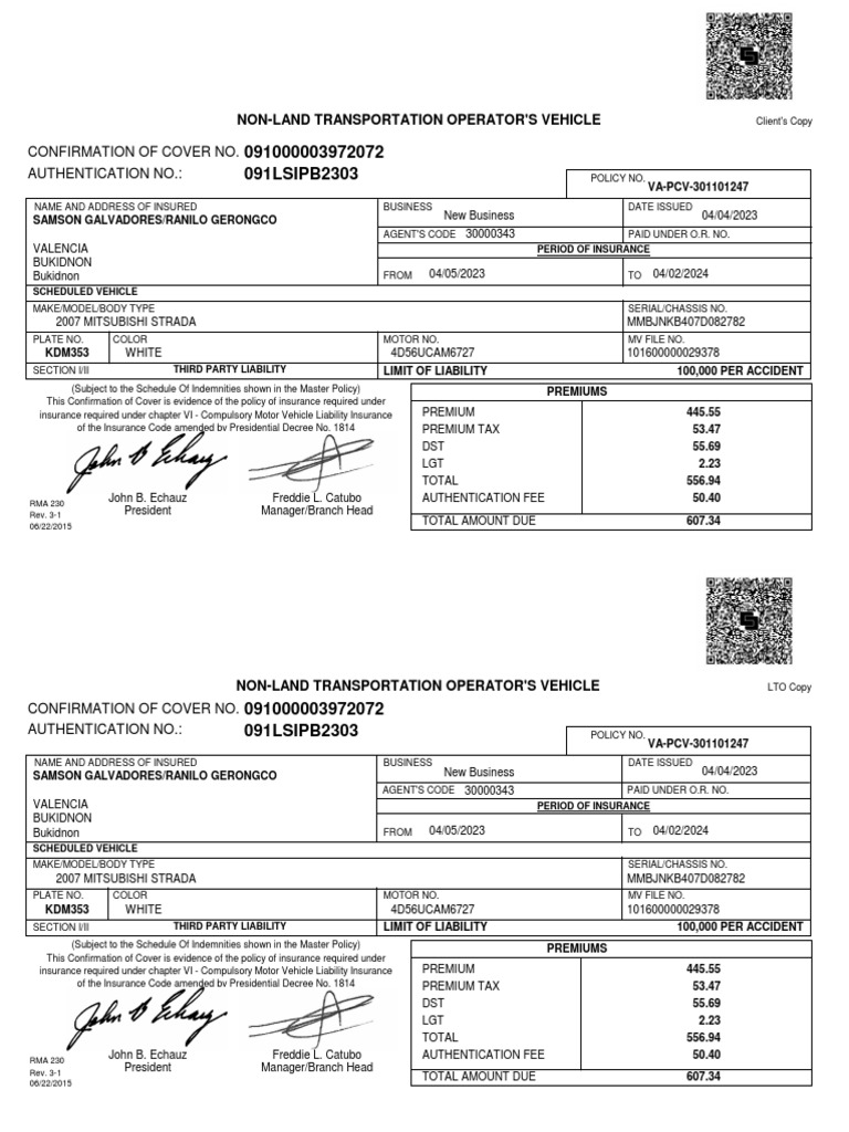 091LSIPB2303: Non-Land Transportation Operator'S Vehicle | PDF ...