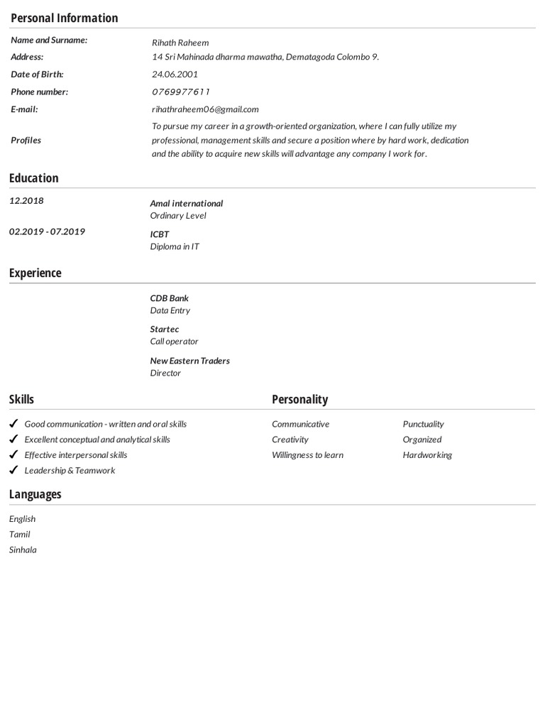 Rihath Raheem CV | PDF