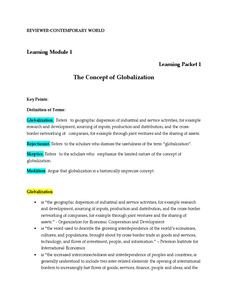 The Concept of Globalization: Learning Module 1 Learning Packet 1 | PDF ...